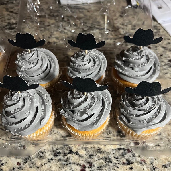 Cowboy Hat Cupcake Toppers - Cowgirl Hat Food Picks, Cowboy Birthday ...