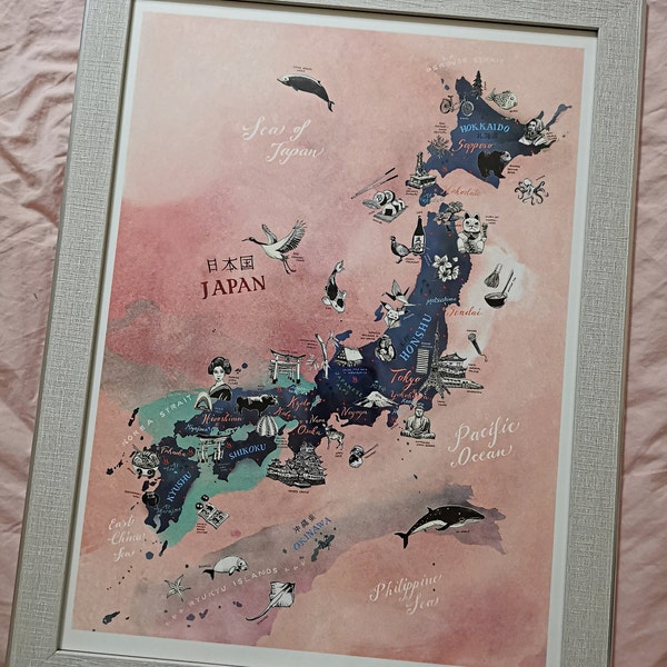 Japan Map, Art Print, Illustrated Map of Japan, Travel Illustration ...