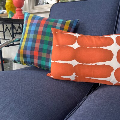 Sunbrella Pillows, Cultivate Breeze, Melon, Navy, Cyan, Spectrum Aztec ...