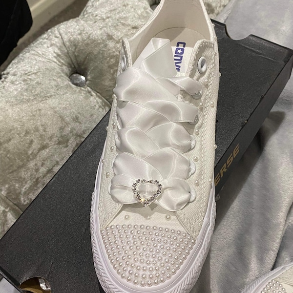 Bridal Wedding Custom White Pearl Converse Wedding Sneakers Bride Converse - Etsy