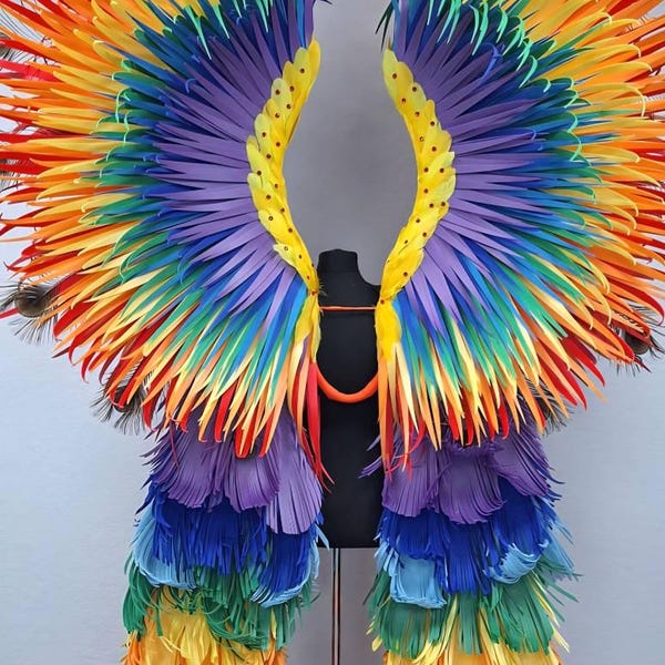 Colourful Carnival Costumes Women - Extra Large Rainbow Wings Cosplay ...