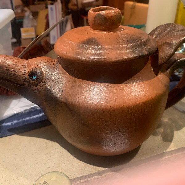 Custom Raven Cacao-teapot With Turquoise Eyes Mica Clay From New Mexico ...