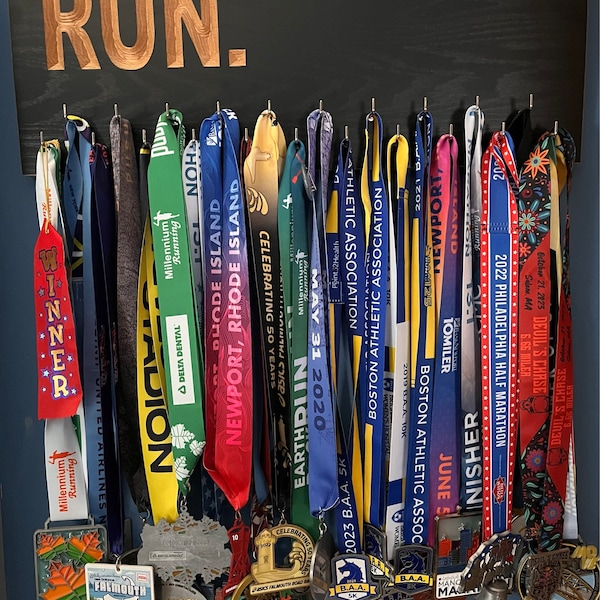 Running and Race Bibs Medal Hanger, Personalized Medal Display Rack ...