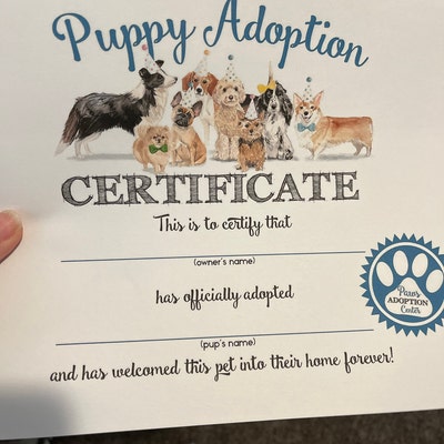 Dog Party Adoption Certificate, Adopt a Puppy Sign, Adopt a Pet ...