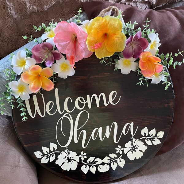 Welcome Ohana Wood Sign | Ohana Wood Door Hanger | Tropical | Hawaiian ...