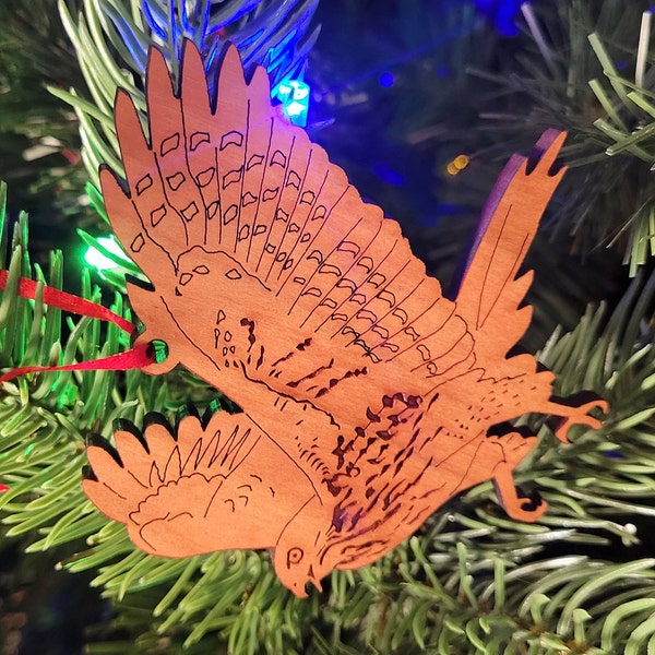 Red-tailed Hawk Ornament - Engraved Red-tailed Hawk Flying Black Cherry ...