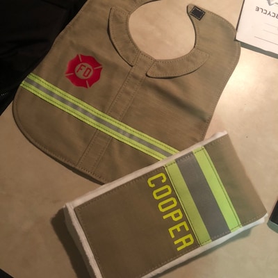 Firefighter Personalized TAN Bib & Burp Rag Set - Etsy