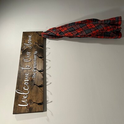 Custom Welcome Coat Rack Wall Mount W 3D Raised Lettering Personalized ...