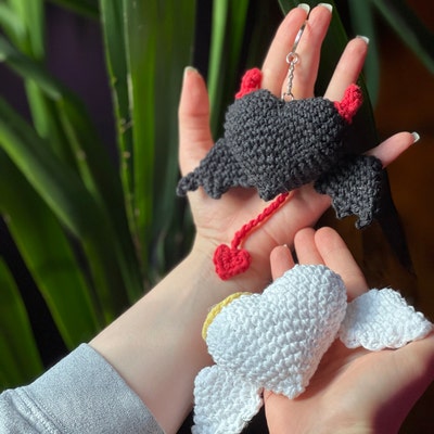 Keychains Devil&angel With Wings Crochet Heart Keychain Pattern ...