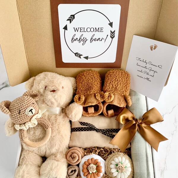 Baby Boy Gift Box Basket With Diaper Babies and Muslin Blanket, First ...