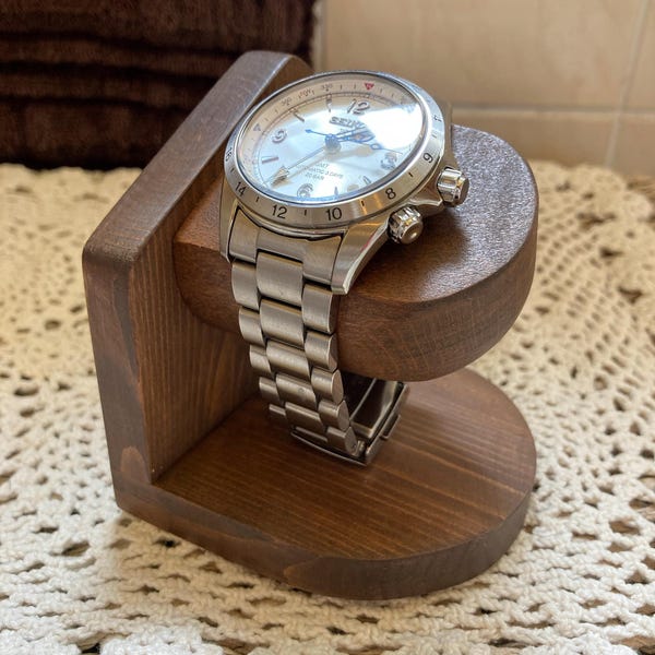 Double Watch Stand With Ring Tray / Wooden Watch Stand / Rustic Watch ...