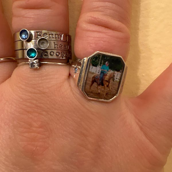 Custom Memorial Photo Ring With Birthstone, Personalized Portrait Ring ...