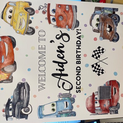 Cars Birthday Welcome Sign Boy Lighting Mcqueen Race Car Party ...