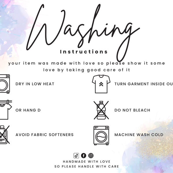 Washing Instructions Tag, Shirt Care Card for Tagging, Clothing Care ...