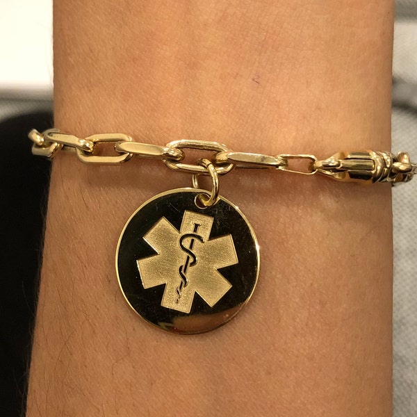 14k Solid Gold Medical Alert Necklace: Personalized ID Pendant - Etsy