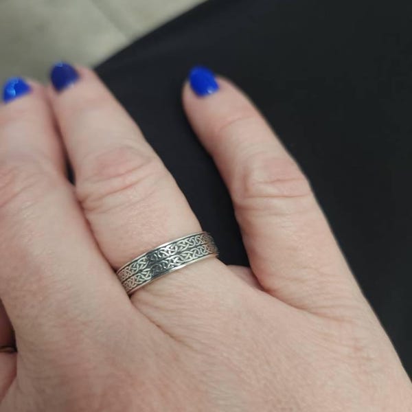 Mens Celtic Wedding Band — Wide Silver Ring — Viking Wedding Ring — Vintage Style Ring ...