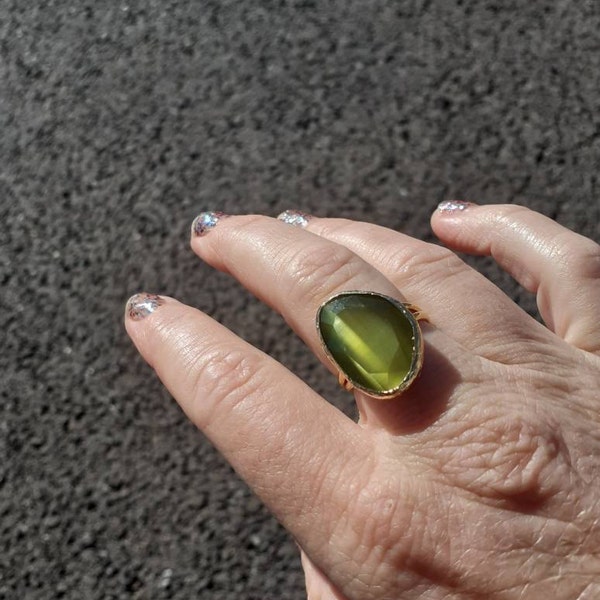 Emerald Green Gemstone Ring, Green Gemstone Gold Ring, Vintage Gold ...