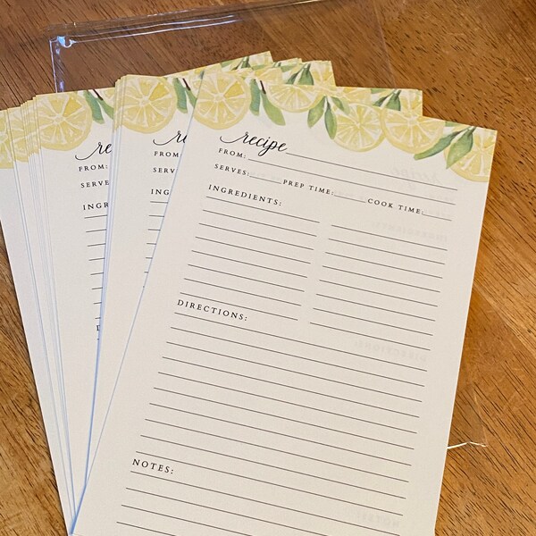 Recipe Binder Filler Paper - Watercolor Lemons Recipe Binder Pages ...