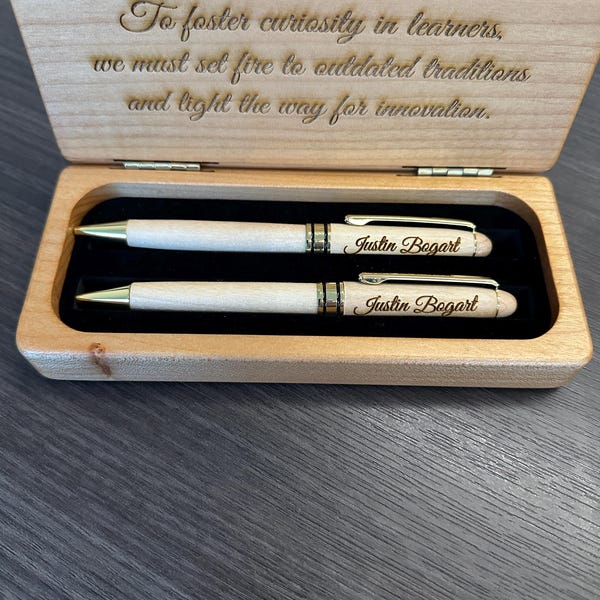 Engraved Wooden Pen Set Monogramed Pen Case Rosewood Pen Box Pen ...