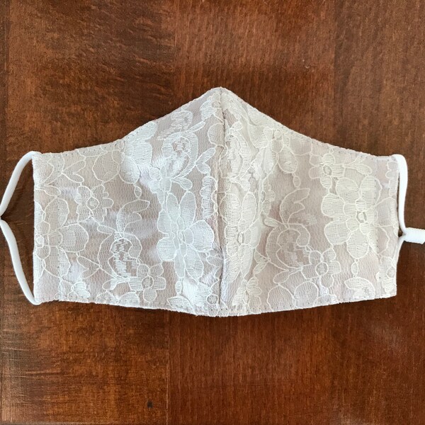 Luxe Bridal Lace & Beads Applique Wedding Satin Fabric Face Mask W ...