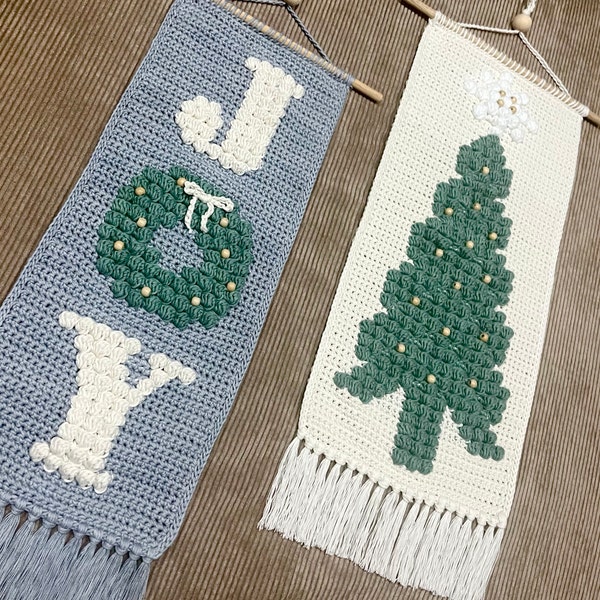 Crochet Joy Wall Hanging Pattern • Christmas Wreath Holiday Crochet ...
