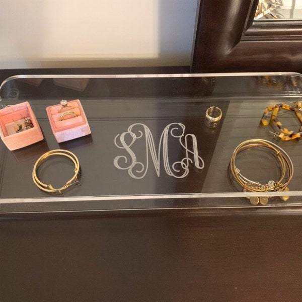 Monogrammed Acrylic Tray, Monogram Tray, Rectangle Butler Tray 16" X 10 ...