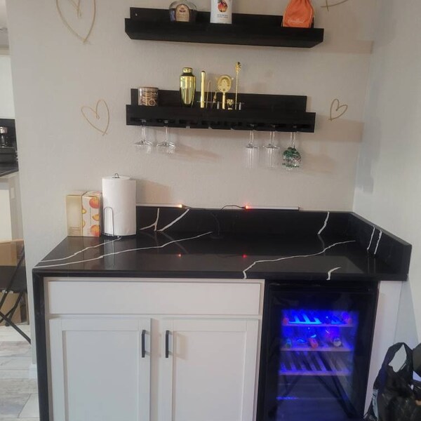 Wood Wine Rack | the Ryan | Wall Mounted Shelf & Hanging Stemware Glass ...