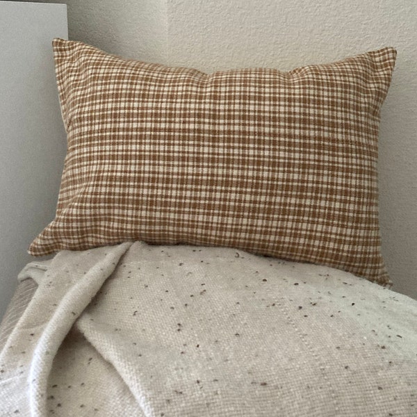 Everett Check Pillow Cover, Sand and Ivory Small Check Pattern ...