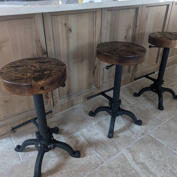 Rustic Hand Hewn Cast Iron Bar Stool - Etsy