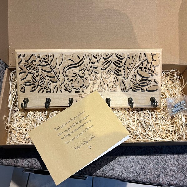 Wooden Key Holder for Wall, Personalized Entryway Organizer With Hooks ...