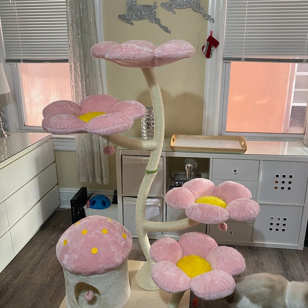 EDEN Wood Floral Cat Tree Tower, Wooden Cat Tower, Modern Cat Climbing ...