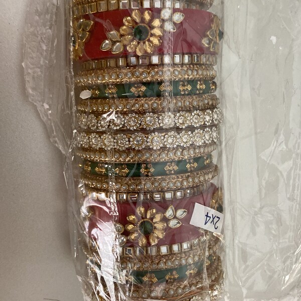 Indian Bridal Red Photo Chura Set, Designer Hanging Pearls Bangles ...