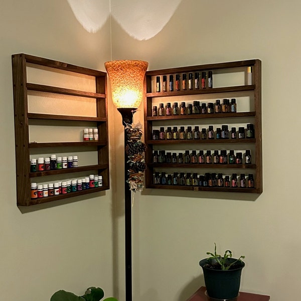 Large Essential Oil Shelf | Rustic Solid Wood Wall Rack and Organizer ...