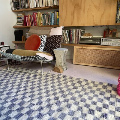 Beige and White Checkered Rug, Moroccan Checkered Rug, Beige Area Rug ...