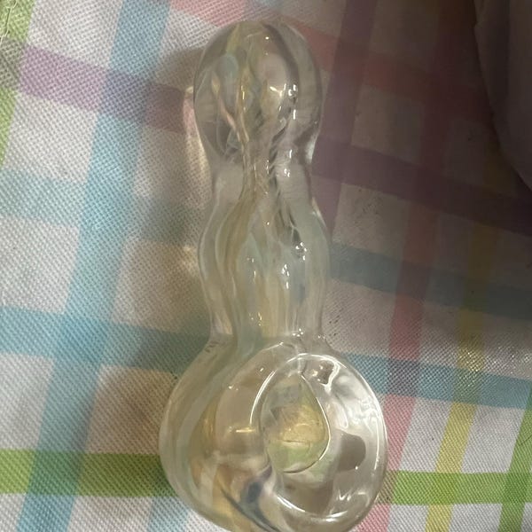 Yellow and Blue Fumed Glass Pipe Handmade Unique Golden Heady ...