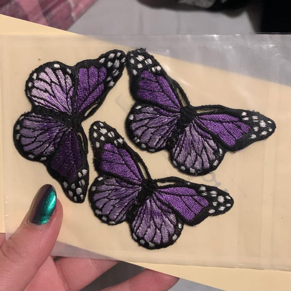 Set of 3 Purple Butterfly Iron/ Sew on Full Embroidered Patch Appliqués ...