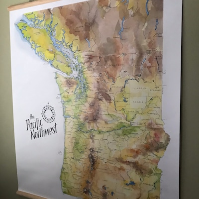 Giant Pacific Northwest Vinyl Map Illustrated Old School Large Map of ...