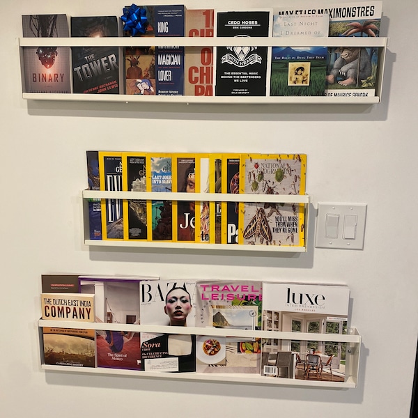 Wall Magazine Rack / White Wall Mounted Magazine Holder / / Minimalist ...