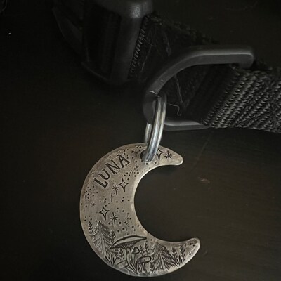 Moon Dog Tag, Moon Dog Tag With Stars, Dog Collar Tag, Hand Stamped ...