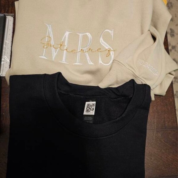 Custom Mrs. Embroidered Sweatshirt, Date on Sleeve, Hubby Wifey, Gift ...