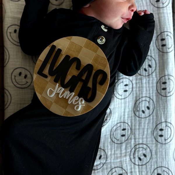 Baby Announcement Sign W/ Checker Board Design, Birth Announcement ...