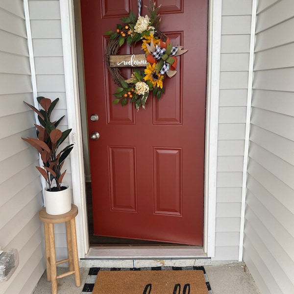 Fall Sunflower Welcome Wreath, Fall Wreath, Fall Farmhouse Wreath, Fall ...