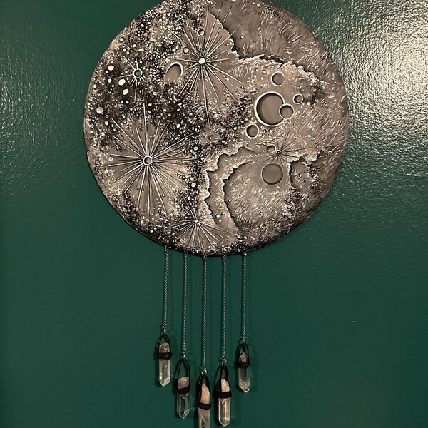 Full Moon Wall Hanging Moon Decor Ceramic Wall Hanging Amethyst Crystal ...
