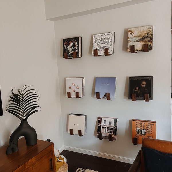 Minimalist Wood Vinyl Record Holders: Wall Mounted Display, One Pair of ...