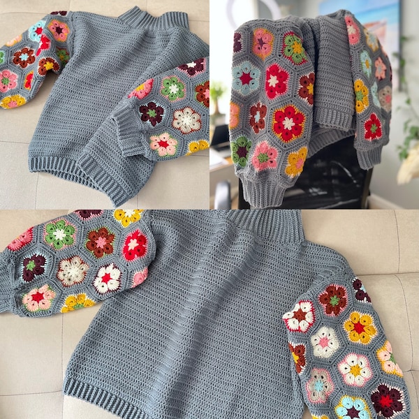 Crochet African Flower Sweater Pattern: Chunky Oversized Jumper (PDF ...