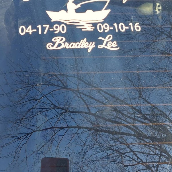 In Loving Memory Fisherman in Boat Vinyl Decal Name Dates Custom ...