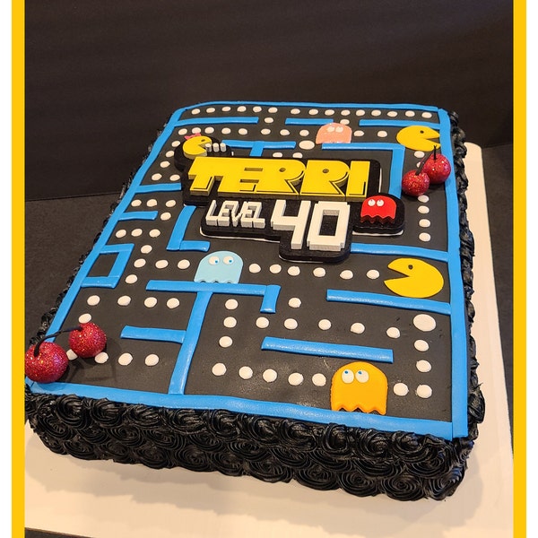 Personalized Pacman Cake Topper - Retro Gamer Birthday Party - Etsy
