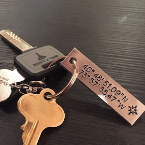 Custom Coordinates Keychain Latitude Longitude Key Chain Handstamped ...