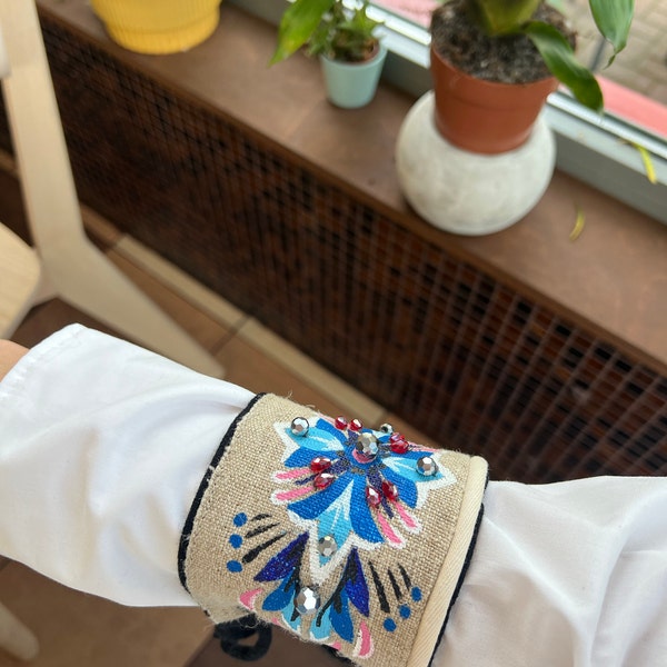 A Pair of Embroidered Detachable Cuffs, Black Linen Cuffs, Cotton Wrist ...