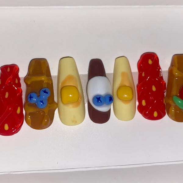 Custom 3D Breakfast Press on Nails, Summer Time Nails, Food Nails, 3D ...